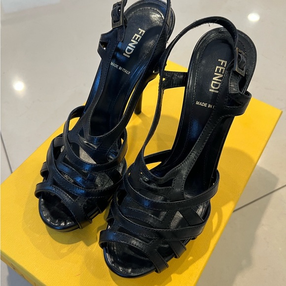 Fendi | Shoes | Fendi Spunata Cuoietto Nero Heel Sandal | Poshmark